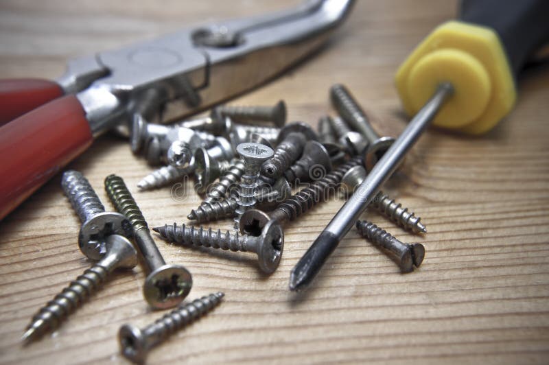 Tools and Screws on the Table Stock Image - Image of plastic, selection ...
