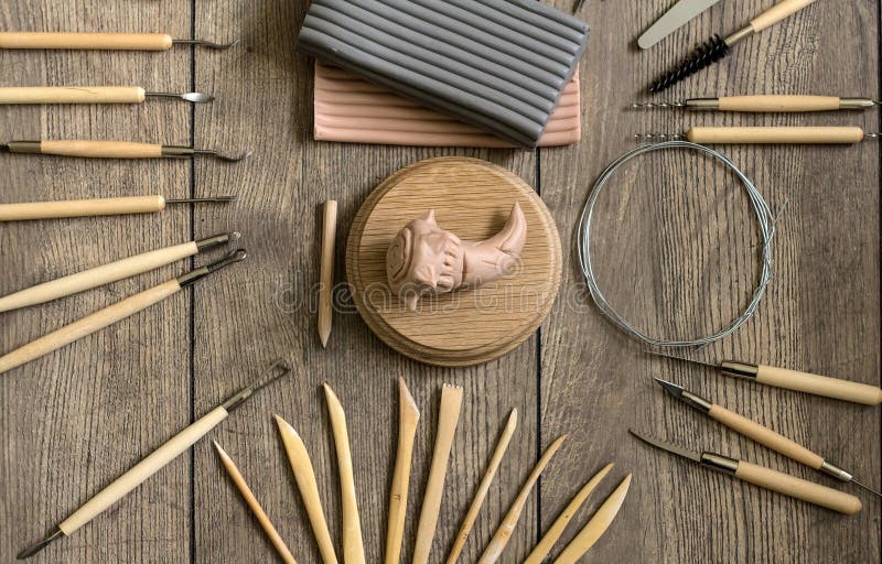 Tools for Sculpting. Sculptor`s Workspace Stock Image - Image of ...