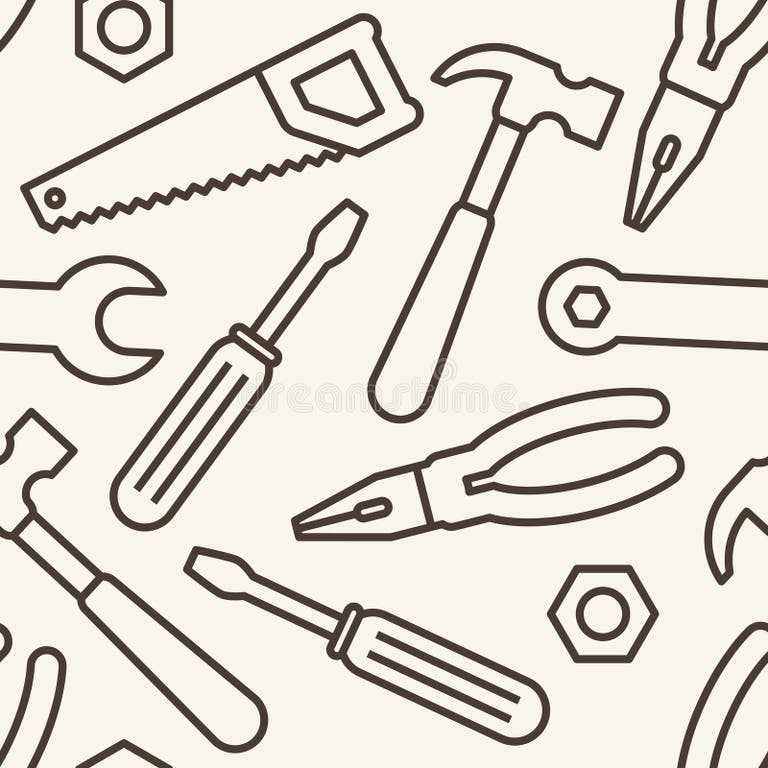 Tools Seamless Pattern. Hammer, Saw, Screwdriver, Pliers and Wrench ...