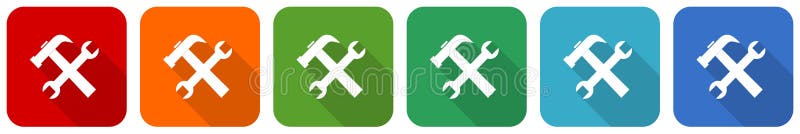 Tools, Service Icon Set, Flat Design Vector Illustration in 6 Colors ...