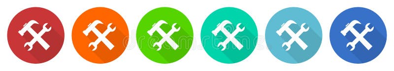 Tools, Service Icon Set, Flat Design Vector Illustration in 6 Colors ...