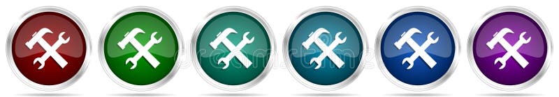 Tools, Service Icons, Set of Silver Metallic Glossy Web Buttons in 6 ...