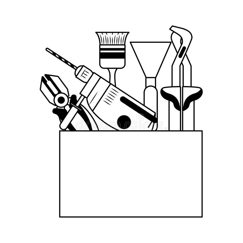 Tools Set Collection Workshop Icons Cartoon in Black and White Stock ...