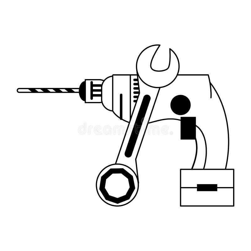 Tools Set Collection Workshop Icons Cartoon in Black and White Stock ...