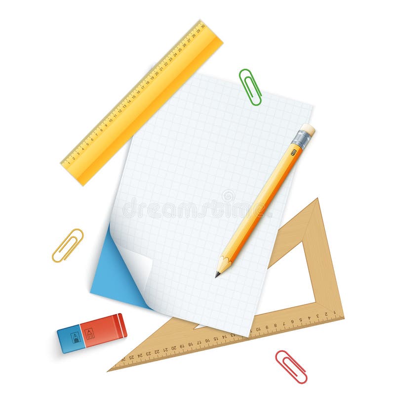 School Tools for Learning, Pencil, Rulers and Rubber Stock Illustration ...