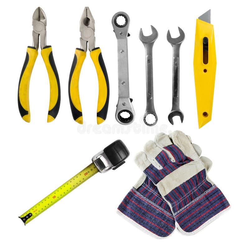 Tools set on white stock photo. Image of mechanic, hand - 69666724