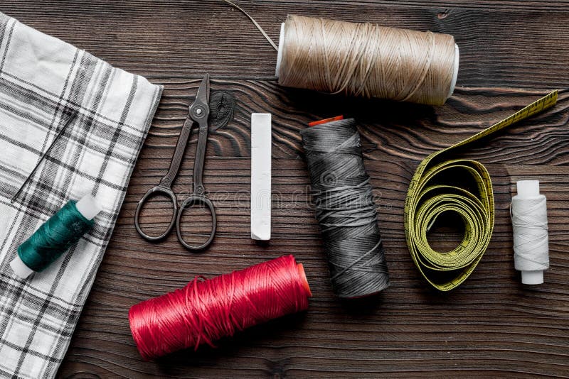 Tools for Sewing and Handmade for Hobby Set Wooden Desk Background Top ...