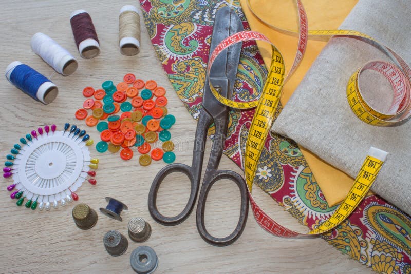 Tools for Sewing for Hobby Set on Wooden Table Background Top View ...
