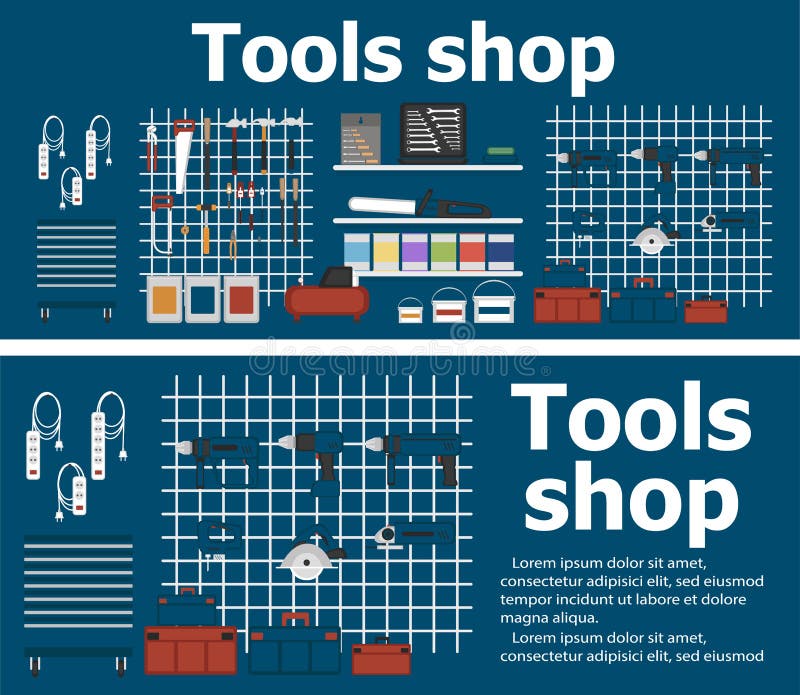 Tools Shop Banners with Instruments Stock Vector - Illustration of ...