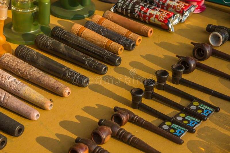 Tools for Smoke at Market in India, North Goa, Arambol Stock Photo ...