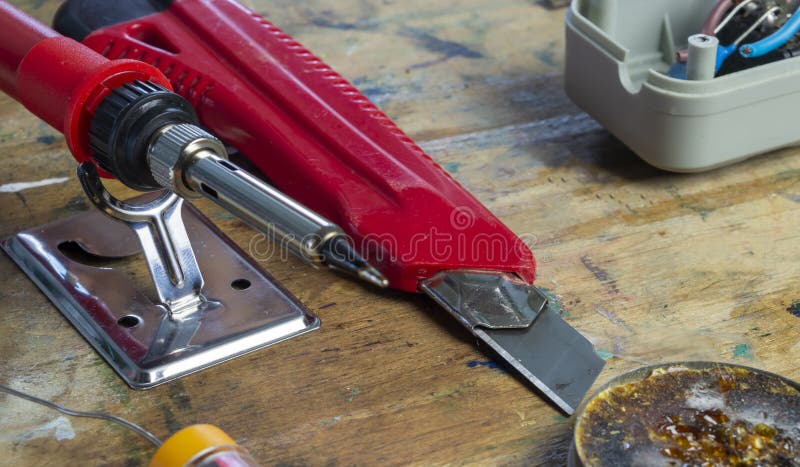 Work Tools for Soldering Soldering Iron and Knife Stock Photo - Image ...