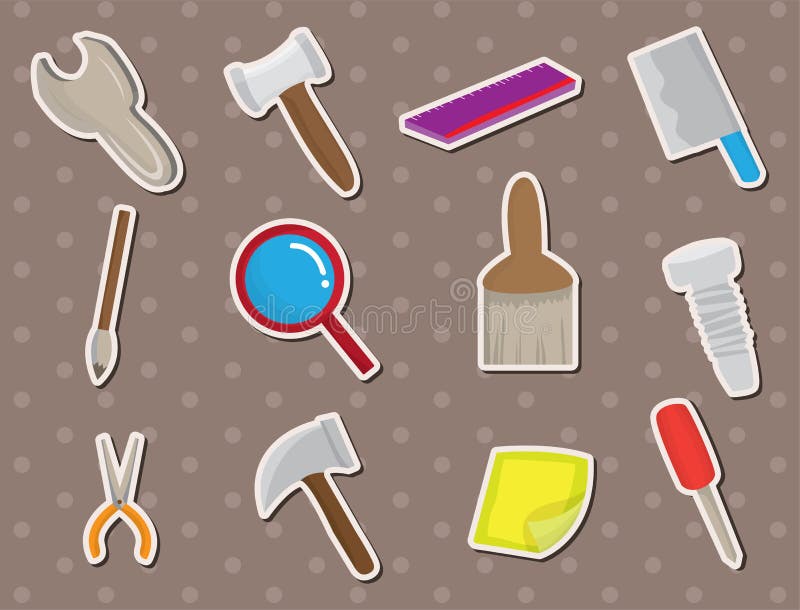 Tools stickers stock vector. Illustration of gloves, magnifying - 24513067