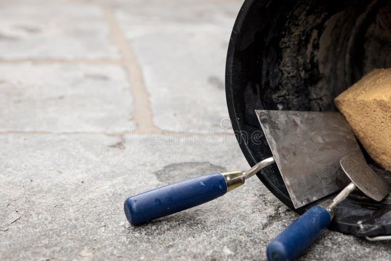 Tools of a stone mason stock photo. Image of exterior - 175029594