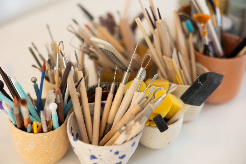 Tools and Studio for Working with Ceramics Stock Image - Image of wheel ...