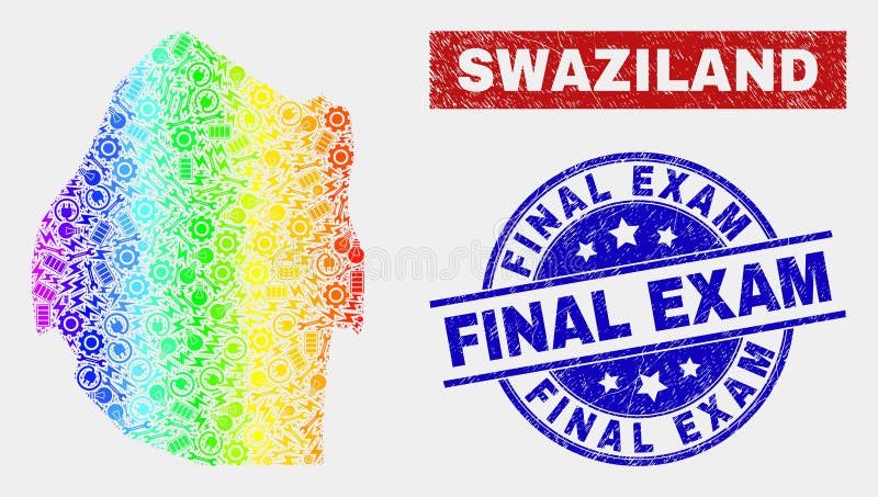 Rainbow Colored Assembly Swaziland Map and Grunge Final Exam Watermarks ...