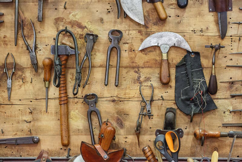 The Tools of a Tanner on the Wall in a Tannery. Stock Image - Image of ...
