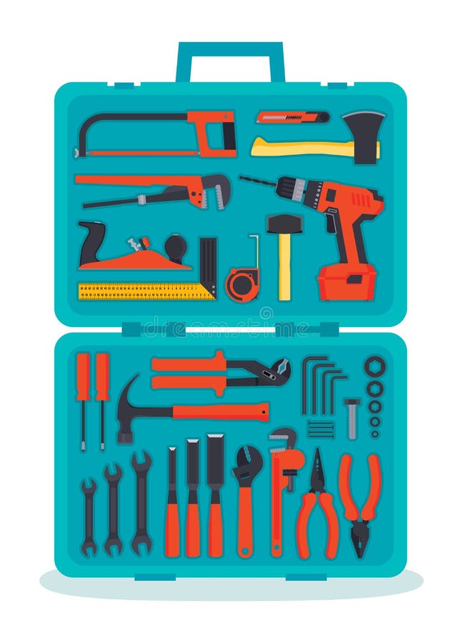 Tools in a tools box stock vector. Illustration of screwdriver - 57072400