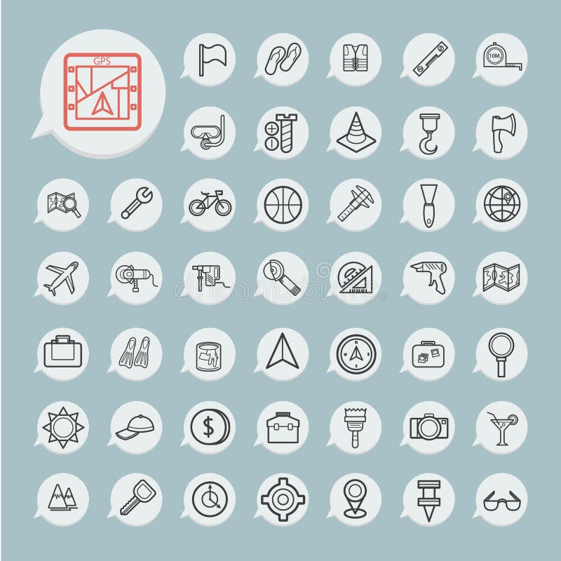 Tools and Travel Icon Set on Blue Paper Stock Vector - Illustration of ...