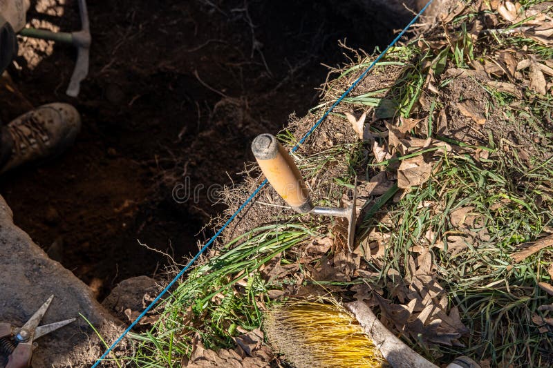 Tools, Trowel and Broom in an Archaeological Excavation Stock ...
