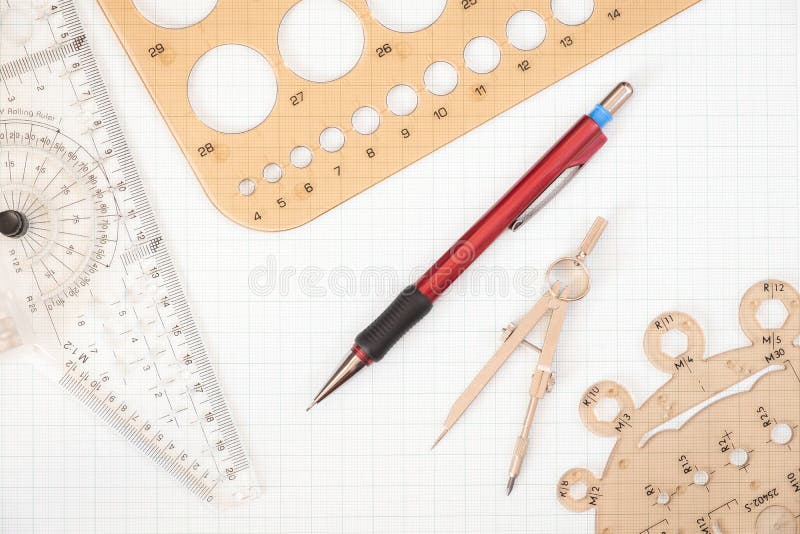 Technical Drawing on a Millimetre Paper Stock Image - Image of circle ...