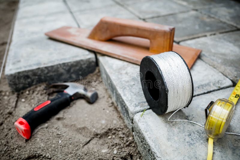 Tools Used for Conblock Floor Construction Work Stock Photo - Image of ...