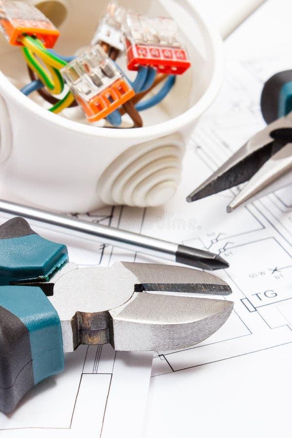 Tools Using for Works, Electric Box with Connected Colorful Cables and ...