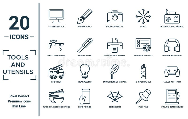 Tools.and.utensils Linear Icon Set Stock Vector - Illustration of ...