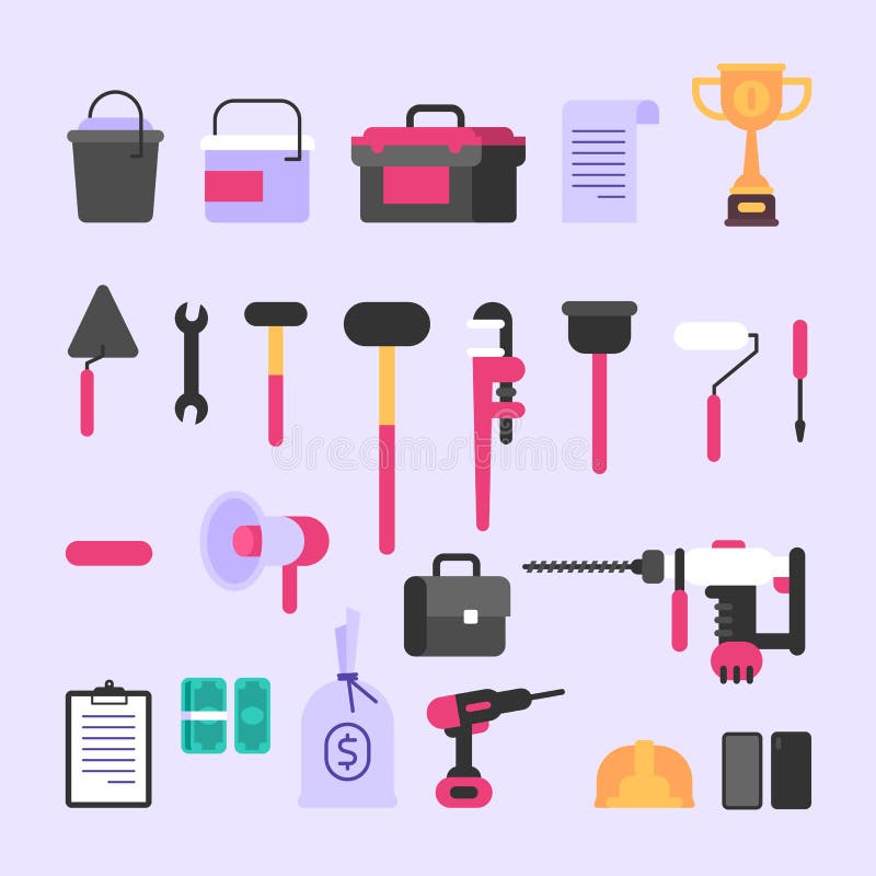 Tools and Various Construction Items. Set of Objects Stock Vector ...