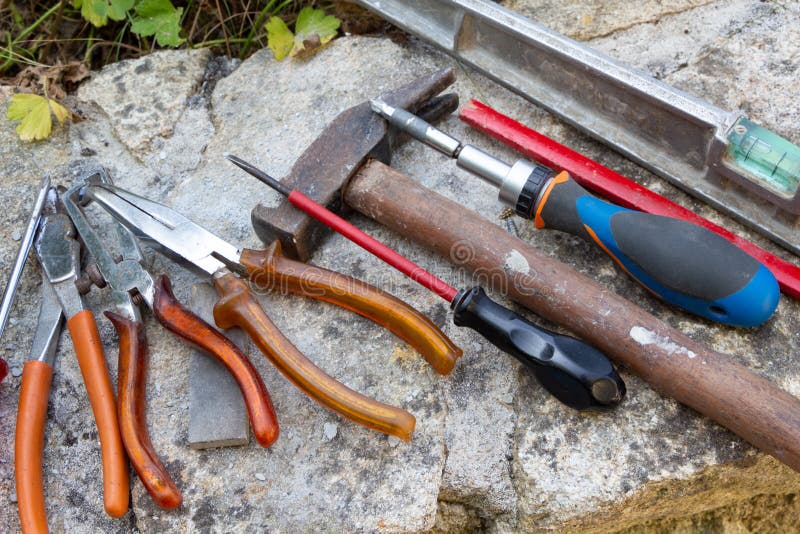 Tools on a wall stock image. Image of handtool, construction - 173942763
