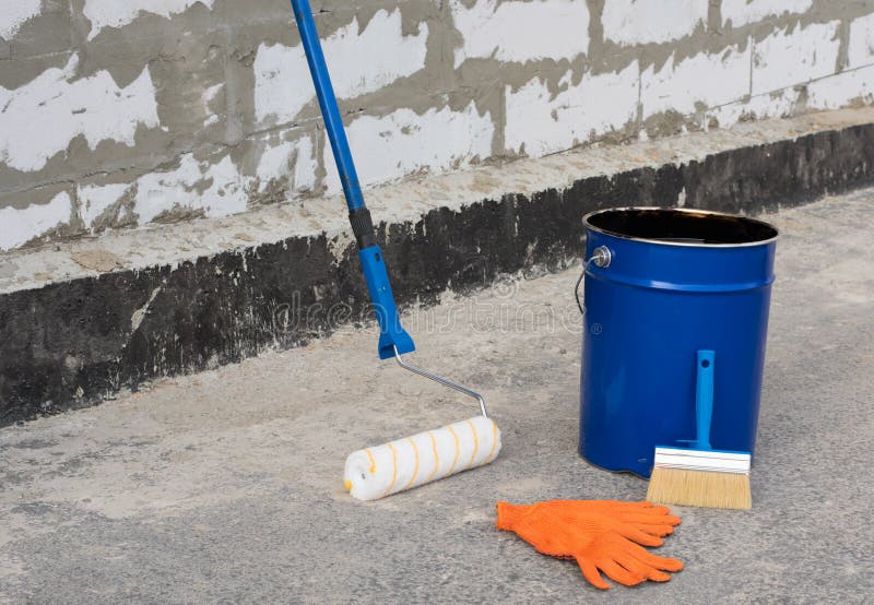 Tools for waterproofing. stock image. Image of pitch - 78247529