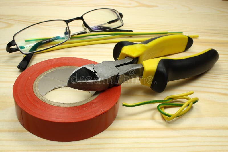 Tools for Wiring on a Wooden Table Stock Image - Image of installing ...