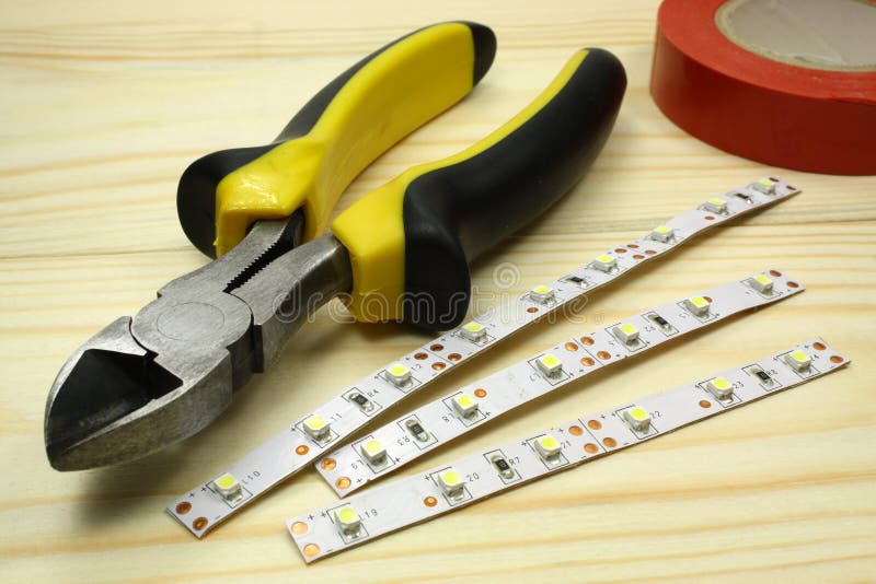 Tools for Wiring on a Wooden Table Stock Photo - Image of hardhat ...