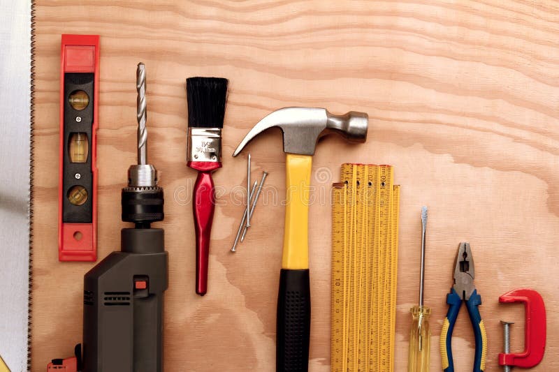 Tools on wood stock photo. Image of tool, items, workshop - 278953564