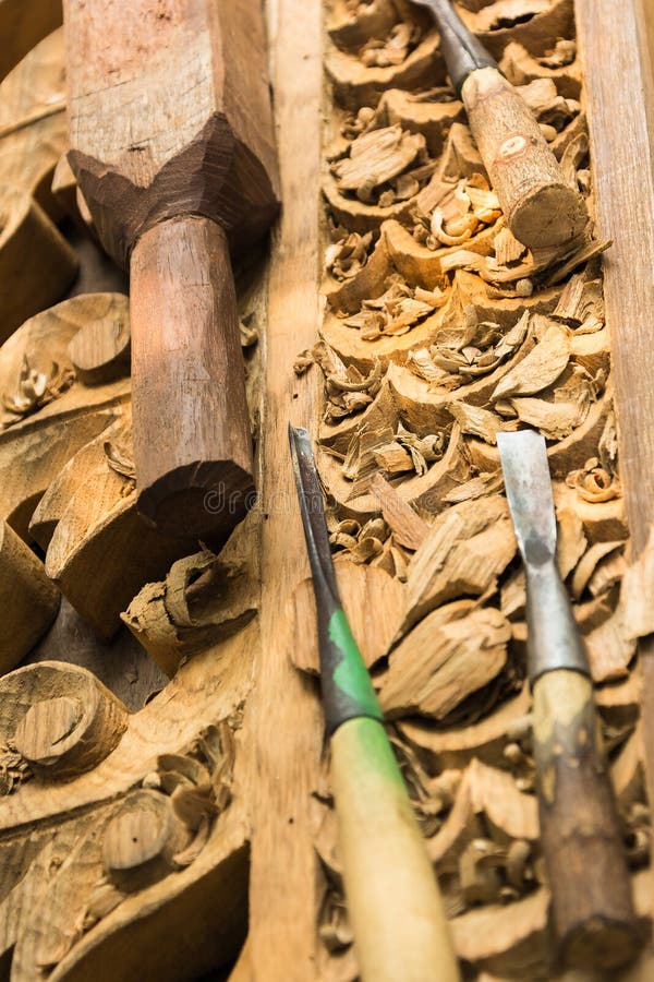 Tools and Wood To Be Carved Stock Image - Image of engrave, hammer ...