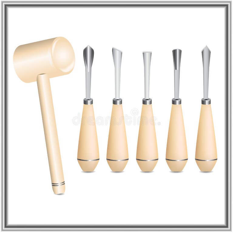 Tools for Woodcarving: Chisel, Mallet. Stock Vector - Illustration of ...