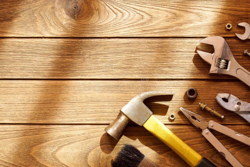 Tools on Wooden Background with Copy Space Stock Image - Image of ...