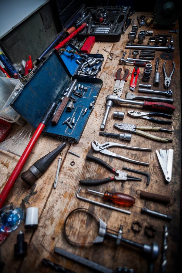 Tools on wooden plank stock image. Image of carpentry - 69392365