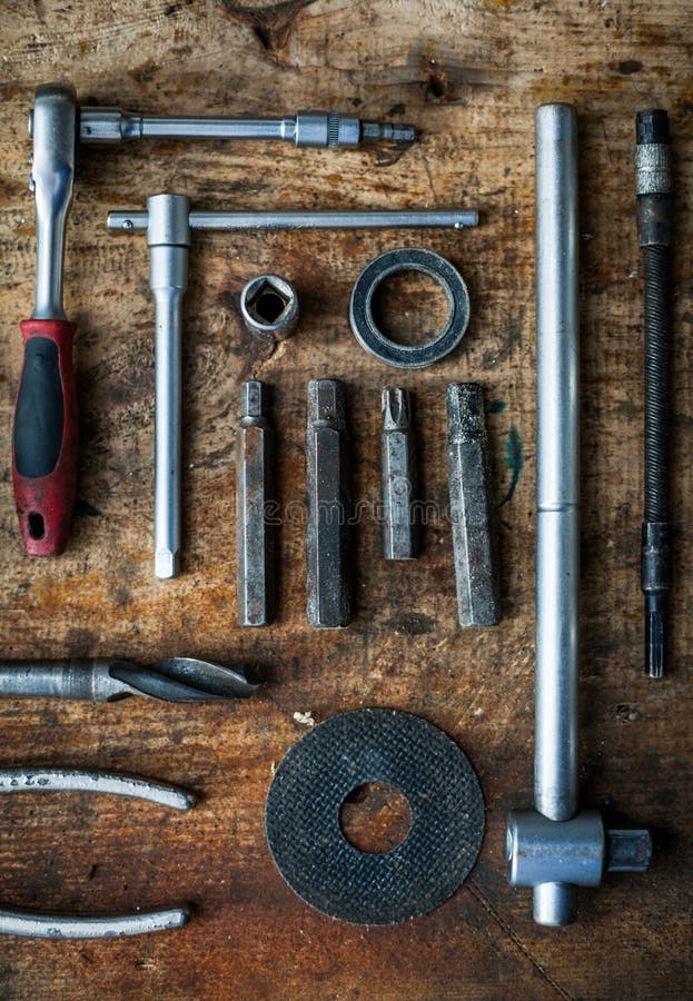 Tools on wooden plank stock image. Image of industrial - 70832591