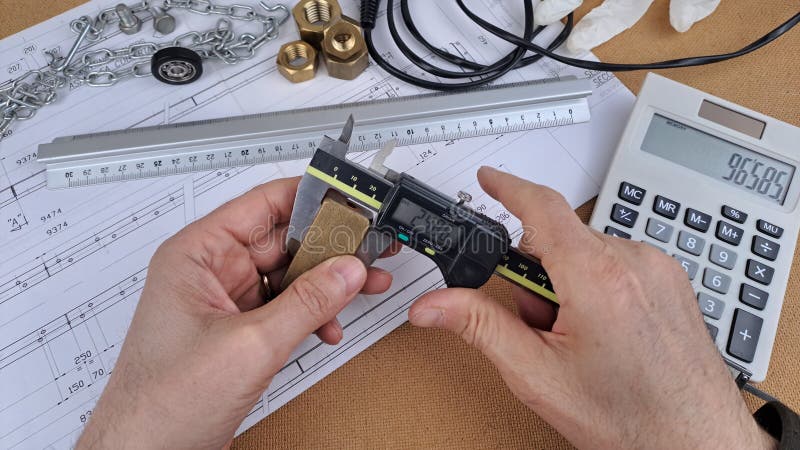 Tools on Workbench Close-Up - Measuring Equipment with Caliper Stock ...