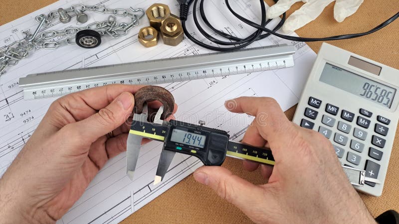 Tools on Workbench Close-Up - Measuring Equipment with Caliper Stock ...