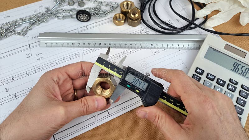 Tools on Workbench Close-Up - Measuring Equipment with Caliper Stock ...