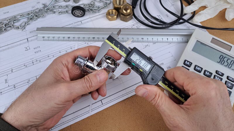 Tools on Workbench Close-Up - Measuring Equipment with Caliper Stock ...