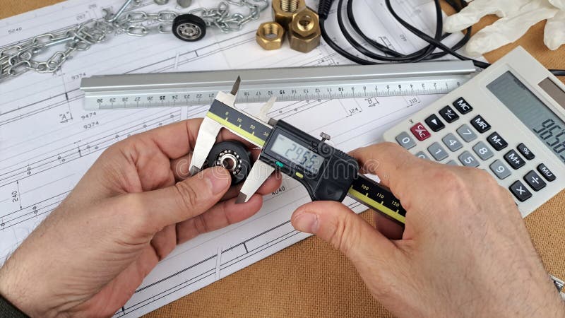Tools on Workbench Close-Up - Measuring Equipment with Caliper Stock ...
