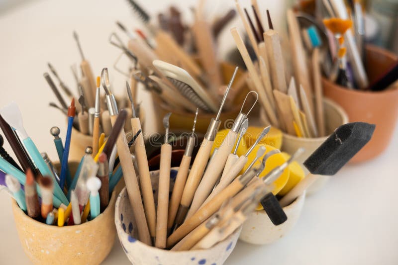 Tools and Studio for Working with Ceramics Stock Image - Image of clay ...