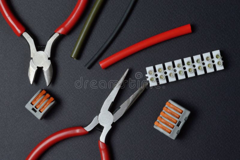 Tools for Working with Electricity, Terminal Blocks and Heat Shrink ...