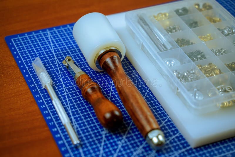 Tools for Working on Leather in the Workshop (diy) Stock Image - Image ...