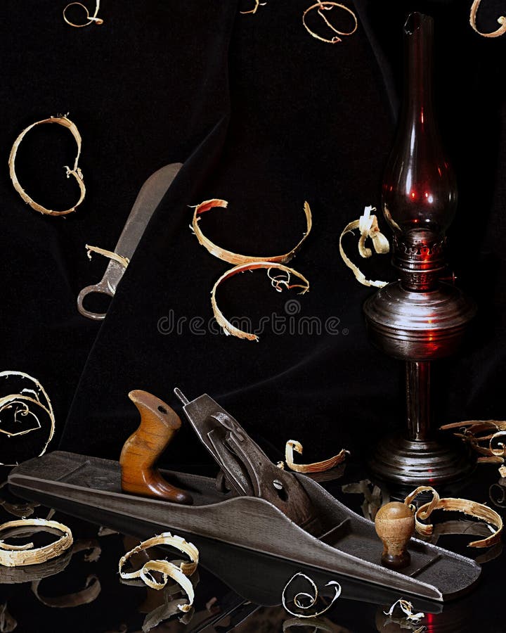 Tools for Working with Wood Under the Light of a Lamp. Stock Image ...