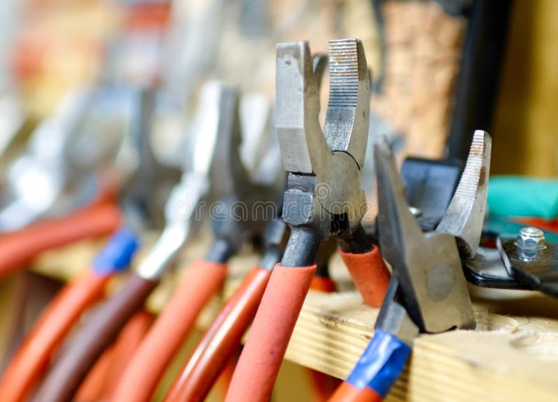 Tools in the Workshop. Pliers Close Up Stock Image - Image of closeup ...