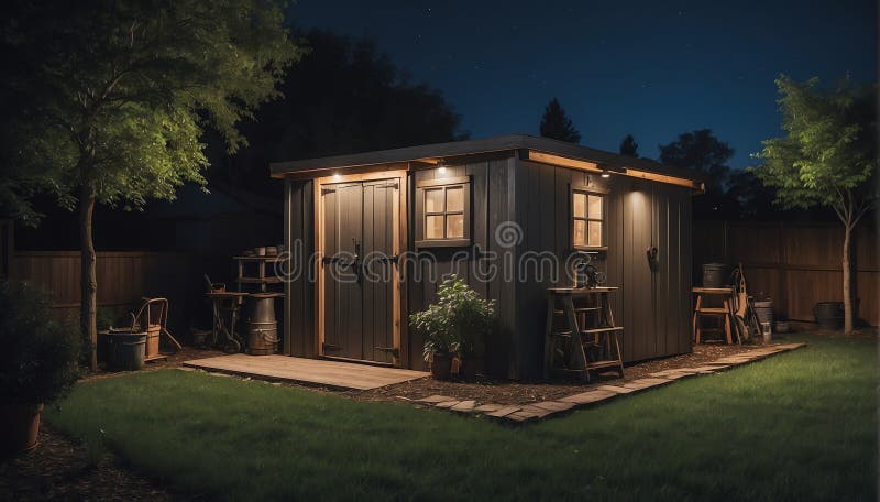 Toolshed on Backyard at Night Ai Generated Stock Illustration ...