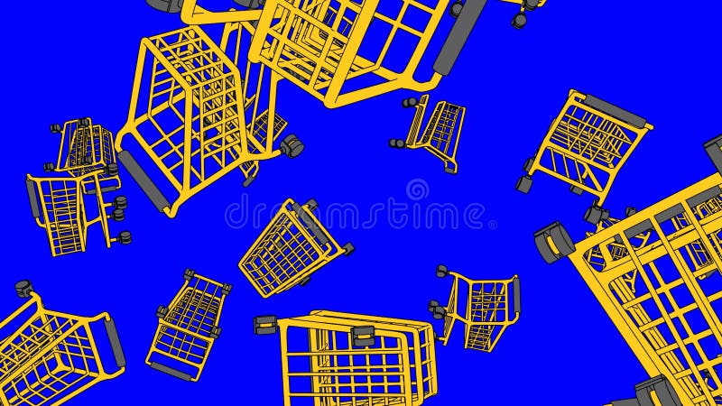 Toon Yellow Shopping Carts on Blue Chroma Key Background. Stock Footage ...
